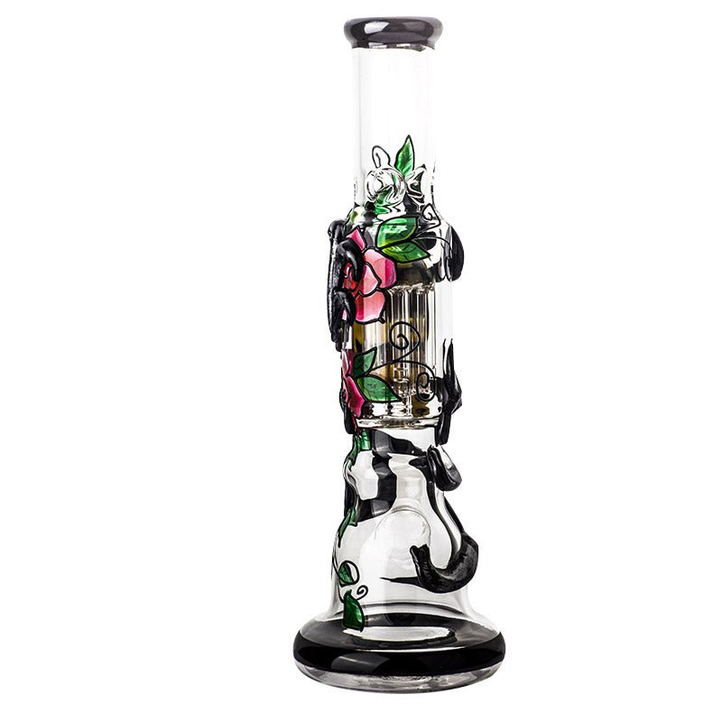 12" Skull Pattern Novelty Glass Bong - Puffing Bird