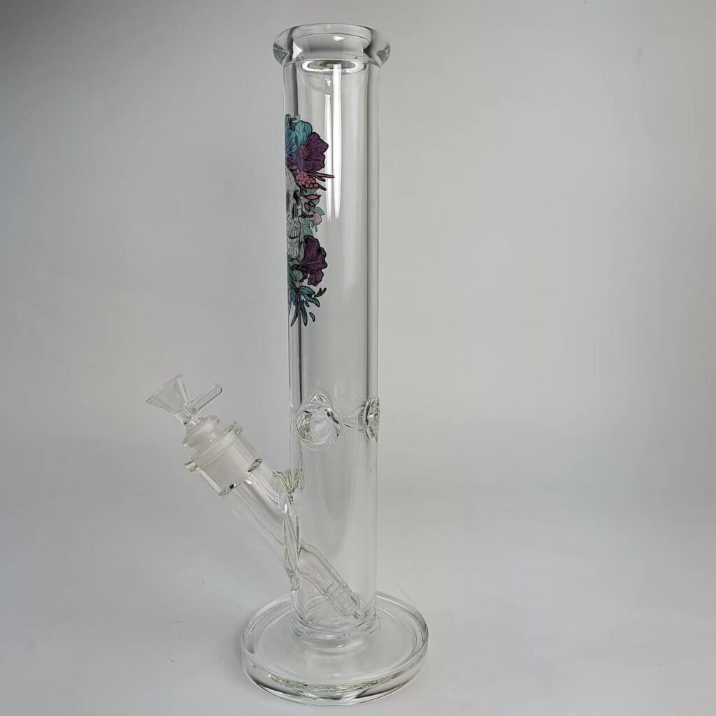 13" Skull Straight Tube Glass Bong - Puffing Bird