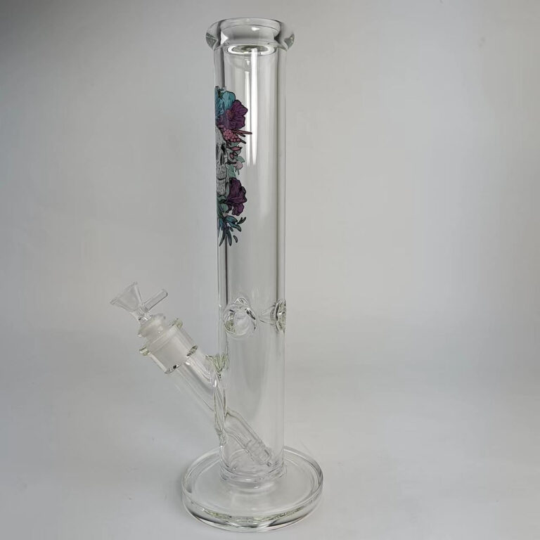 13" Skull Straight Tube Glass Bong - Puffing Bird