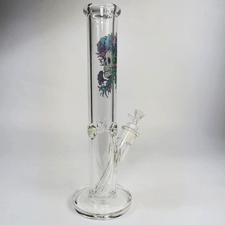 13" Skull Straight Tube Glass Bong - Puffing Bird