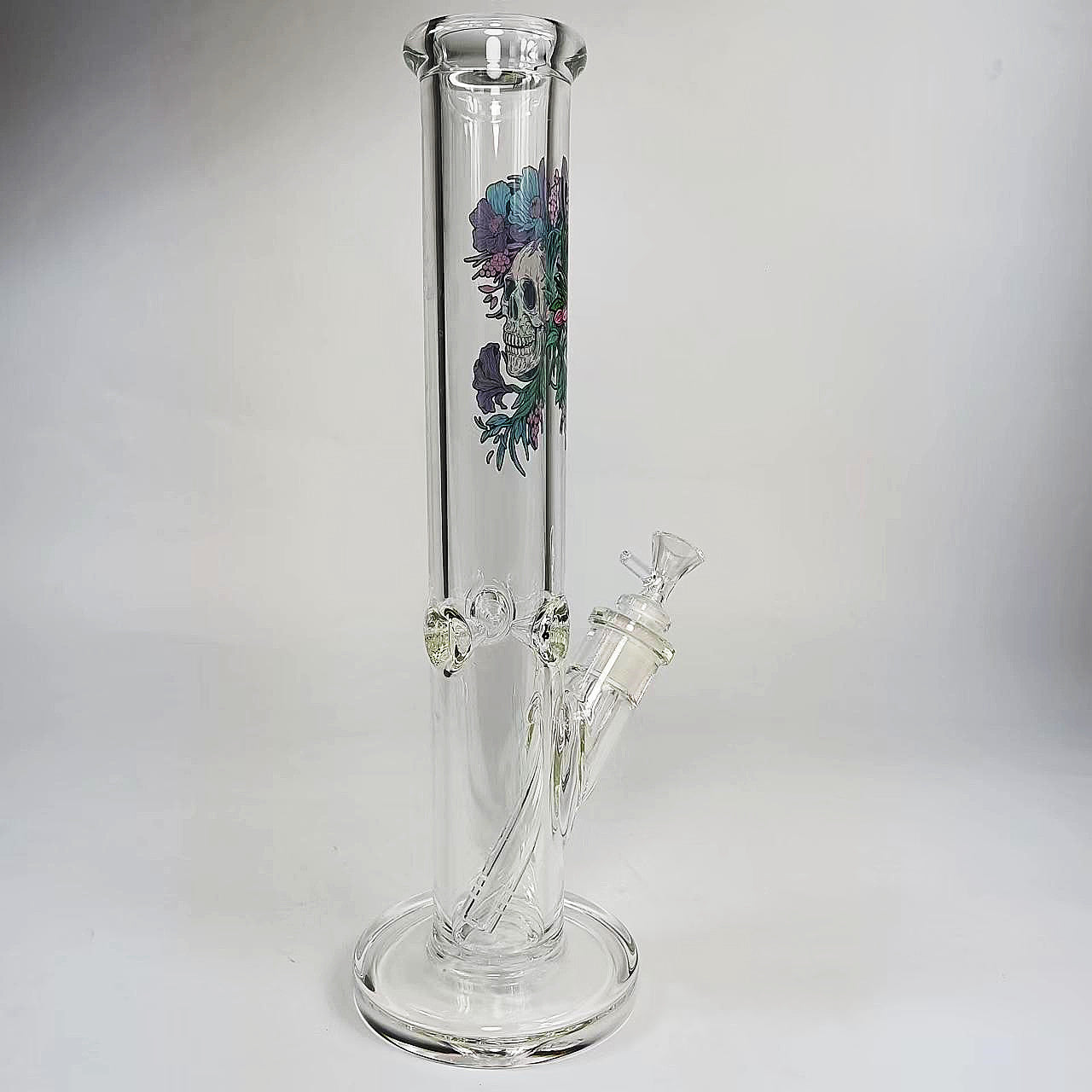 13" Skull Straight Tube Glass Bong - Puffing Bird