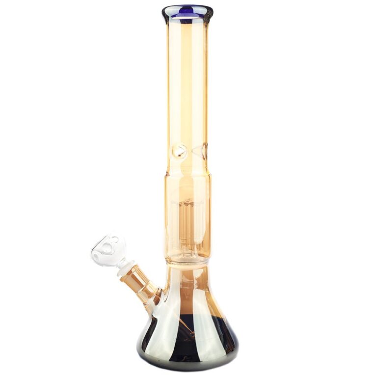 16" Tree Perc Gold Colored Beaker Glass Bong - Puffing Bird
