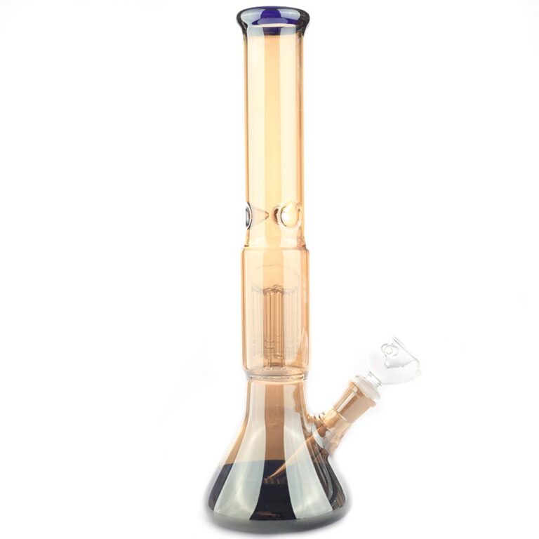 16" Tree Perc Gold Colored Beaker Glass Bong - Puffing Bird