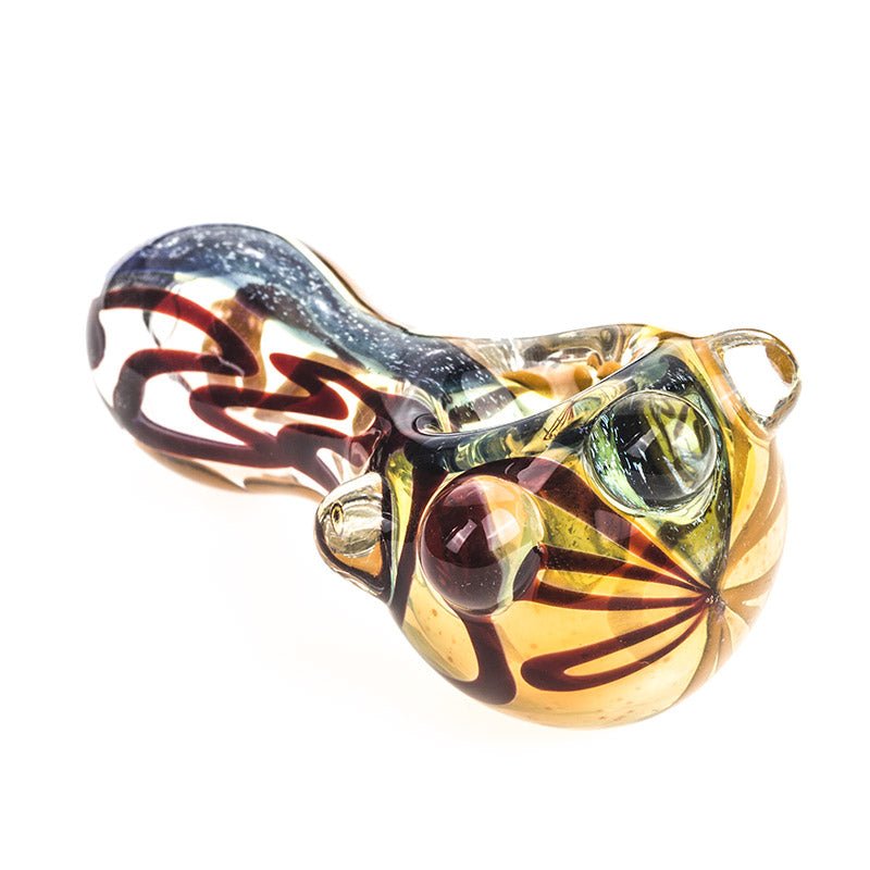 Fumed Glass Spoon Pipe w/ Canes - Puffing Bird