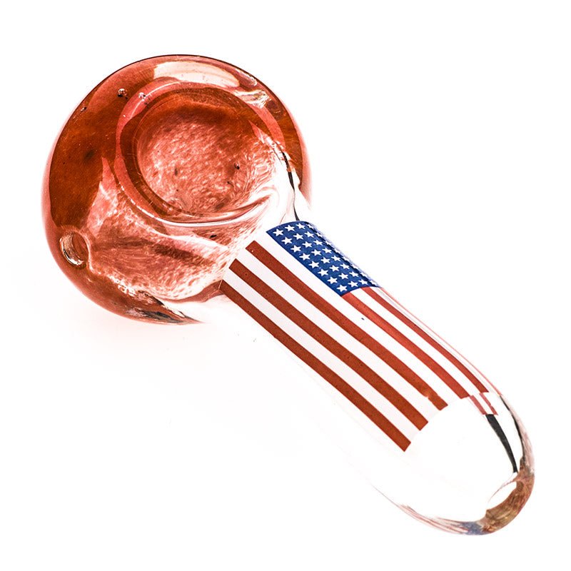 Red Frit Glass Pipe w/ American Flag Pattern - Puffing Bird