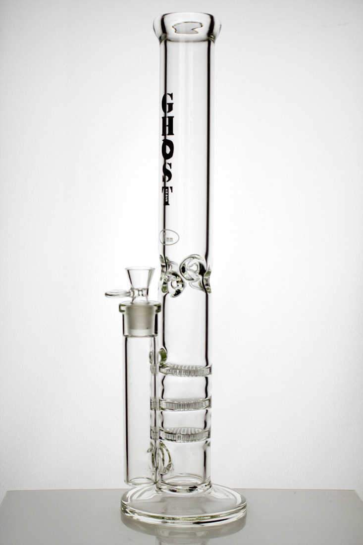 18" Ghost thick glass Thriple Flat Diffuser water bong - Puffing Bird