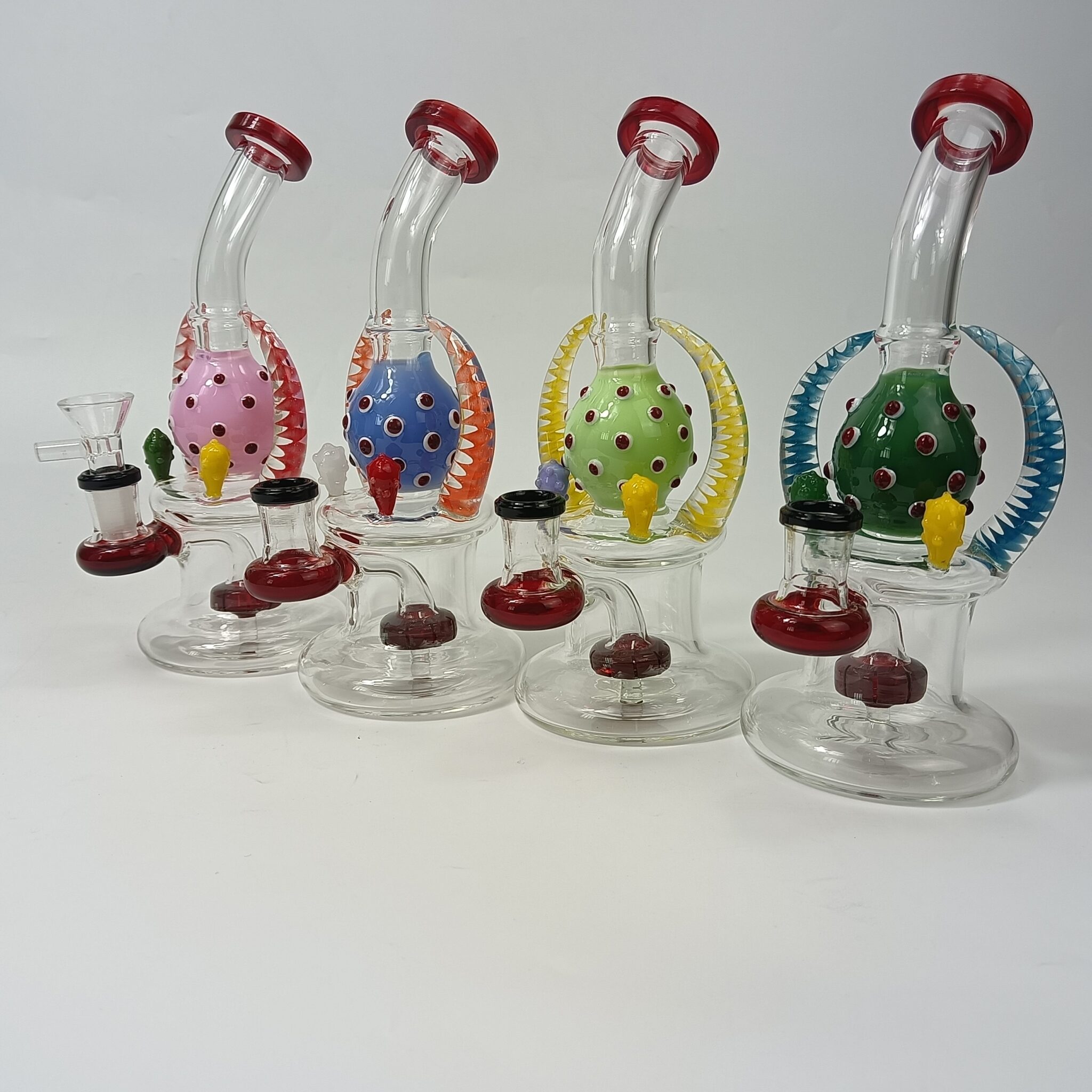 7" Bicorn Showerhead Perc Glass Dab Rig - Puffing Bird