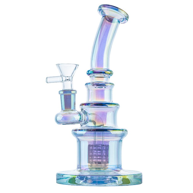 8" Colorful Matrix Perc Glass Dab Rig - Puffing Bird