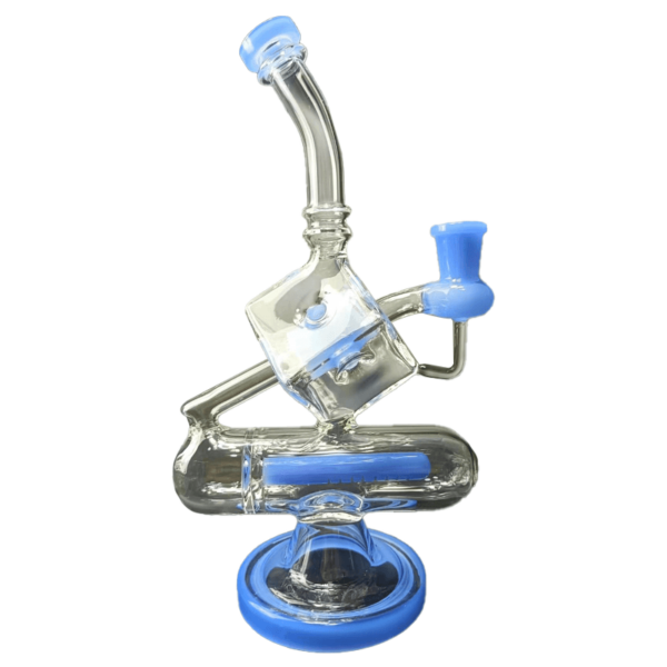 9" Cube Glass Recycler Dab Rig - Puffing Bird