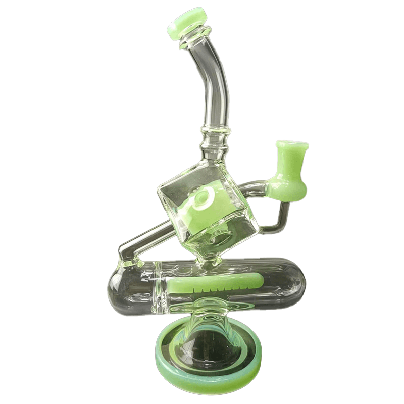 9" Cube Glass Recycler Dab Rig - Puffing Bird