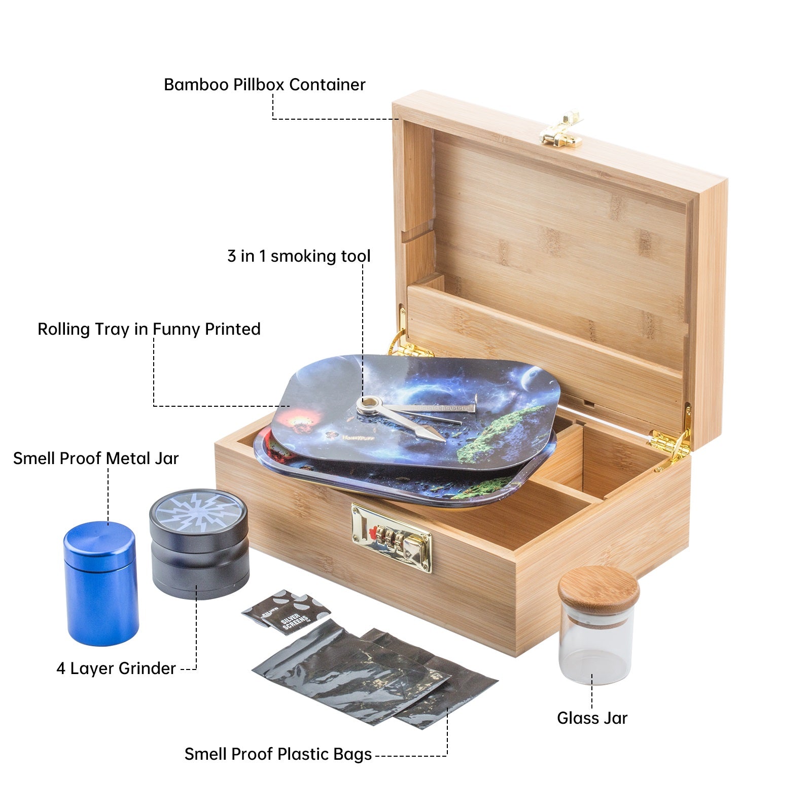 Bamboo Stash Box Combo w/ Recycle Dab Rig Tokes Vaporizer Set - Puffing ...