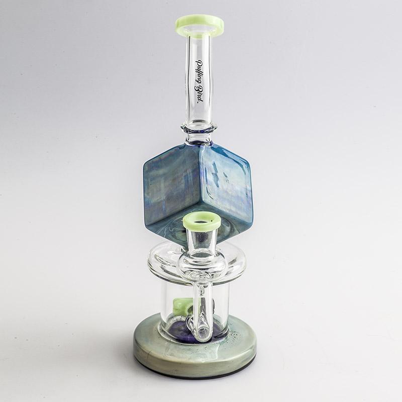 Blue Cube Glass Dab Rig w/ Thermochromic Quartz Banger Set - Puffing Bird