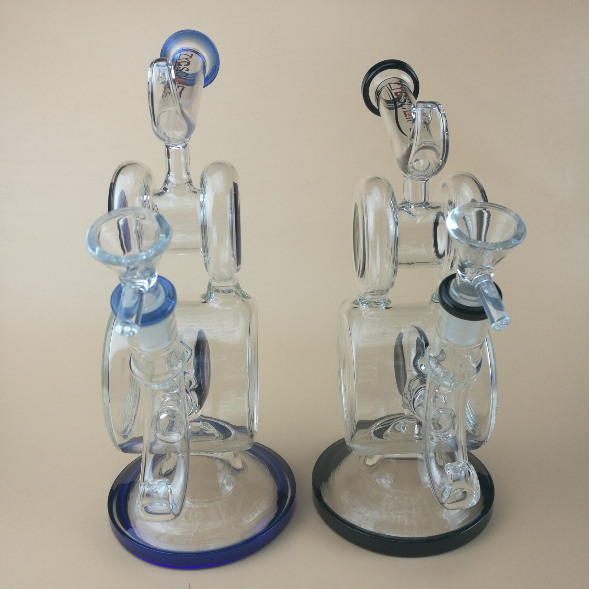 9" Dual Circle Recycler Glass Dab Rig - Puffing Bird