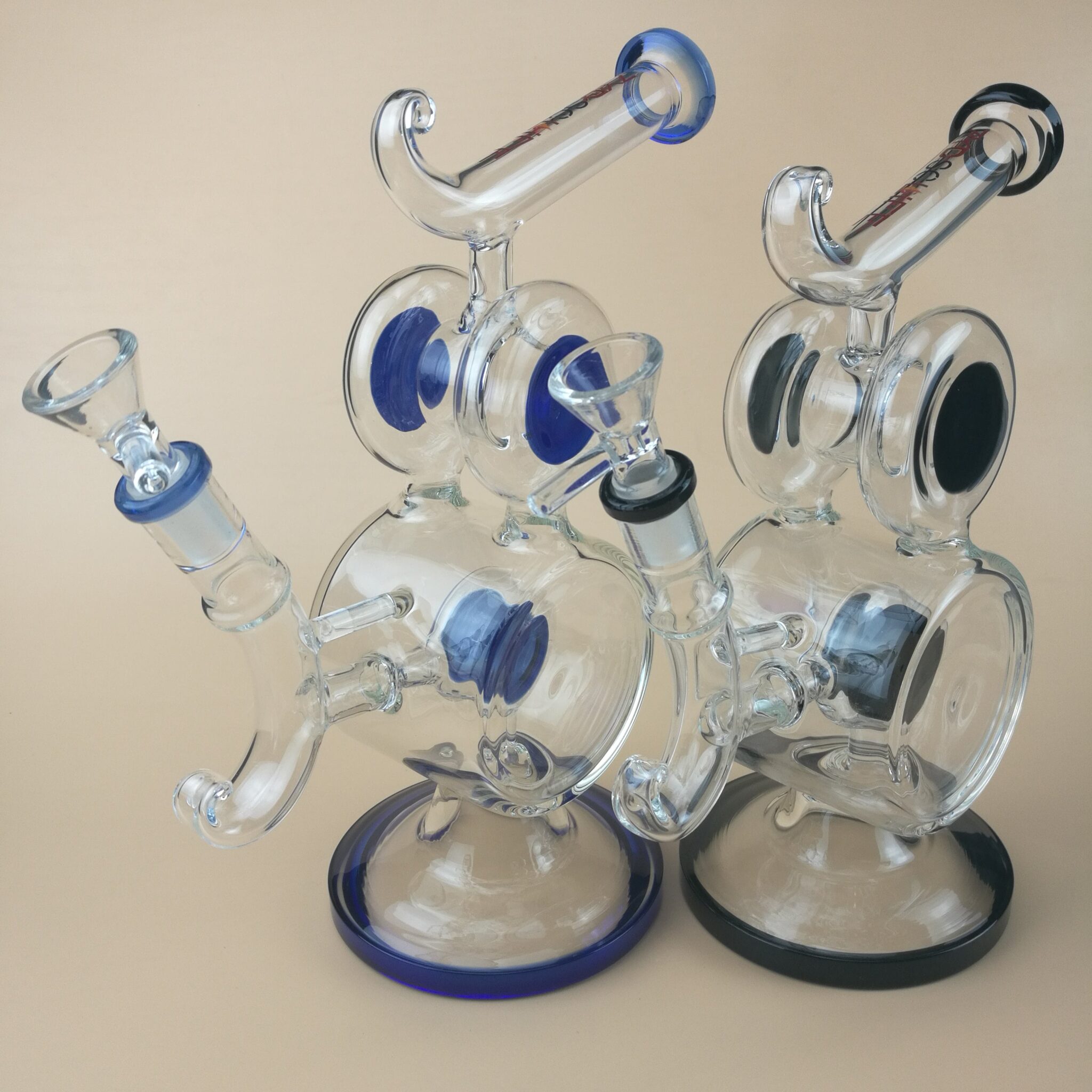 9" Dual Circle Recycler Glass Dab Rig - Puffing Bird