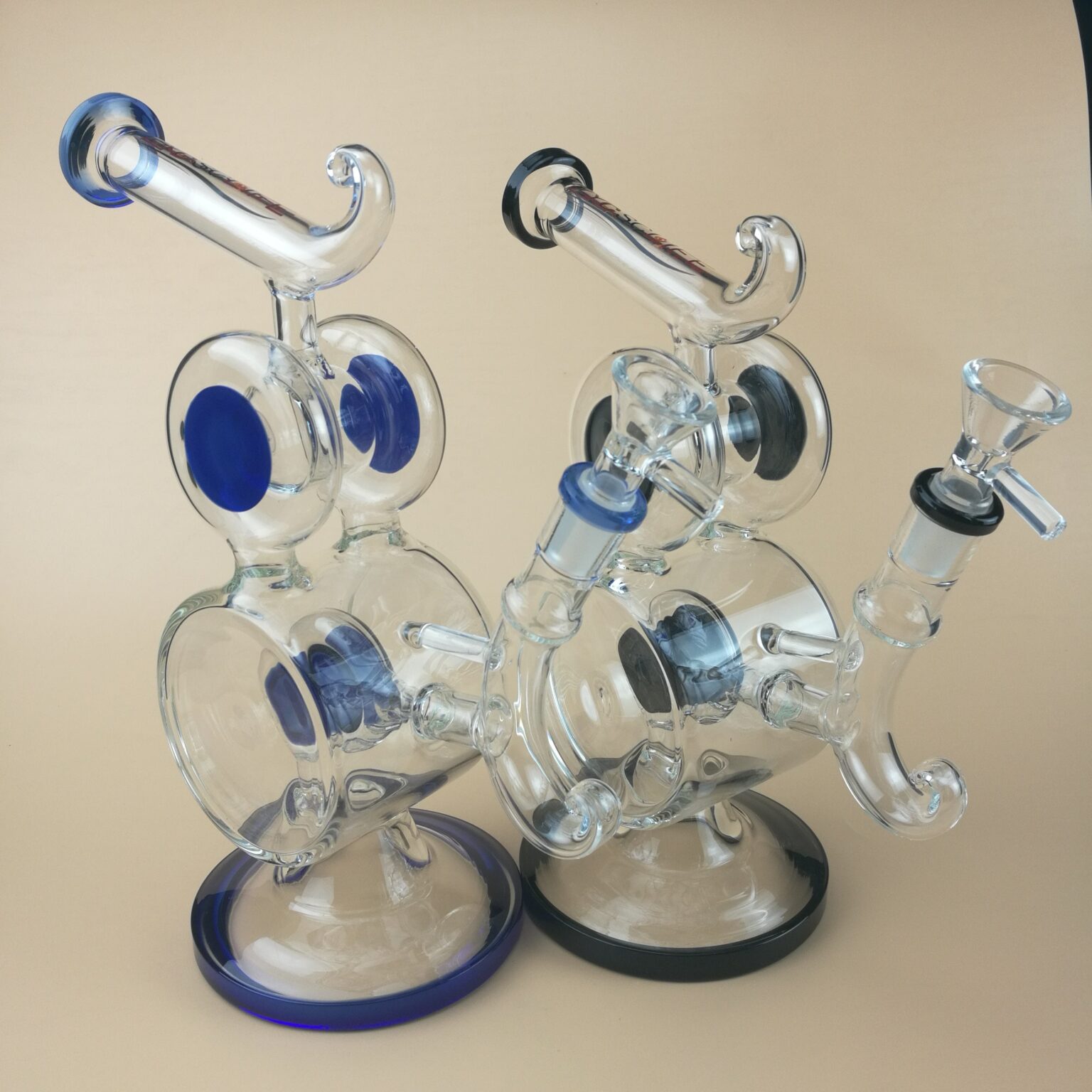 9" Dual Circle Recycler Glass Dab Rig - Puffing Bird