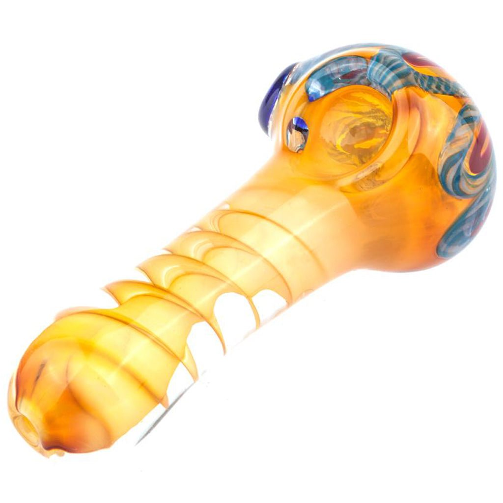 Fumed Milli Scheme Spiral Inside-out Glass Spoon Pipe - Puffing Bird