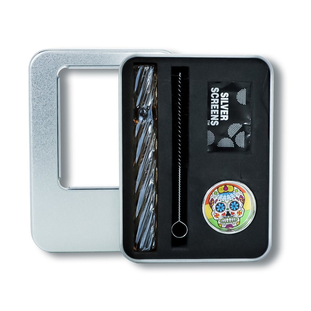 Glass One Hitter Pipe w/ Weed Grinder Set - Puffing Bird