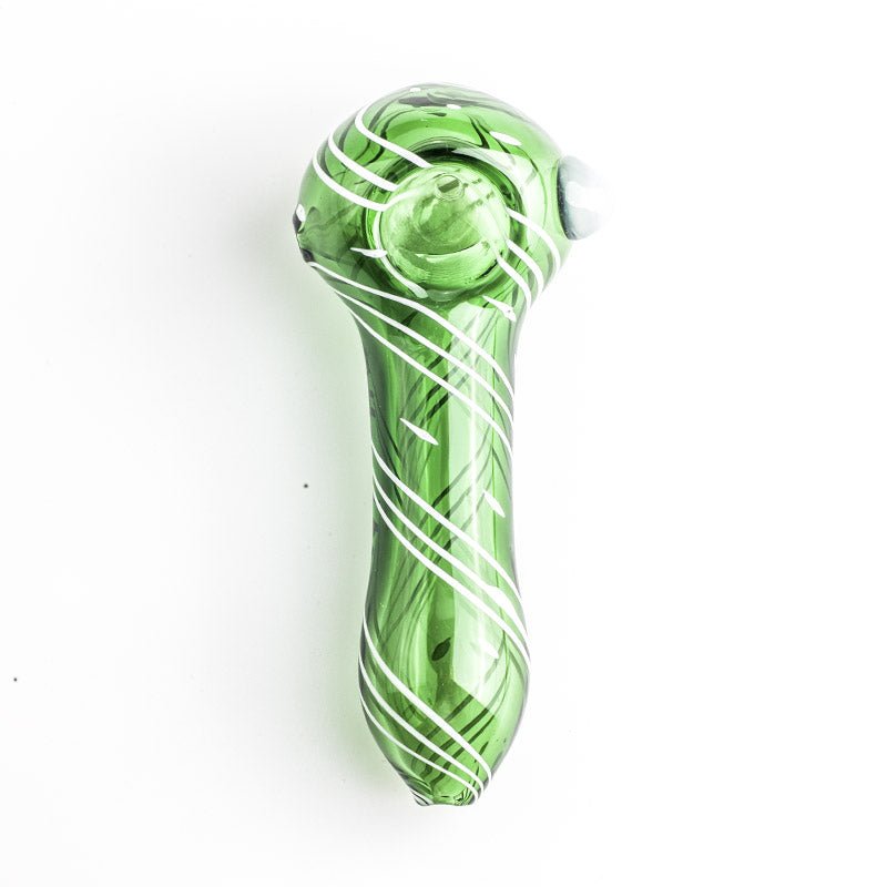 Green Glass Pipe w/ White Marble - Puffing Bird