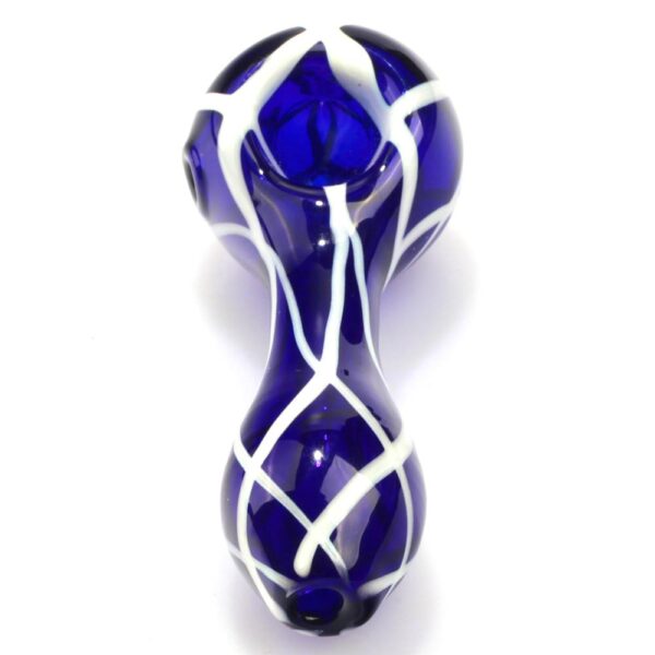 Handmade Blue Glass Pipe with White Stripes - Puffing Bird