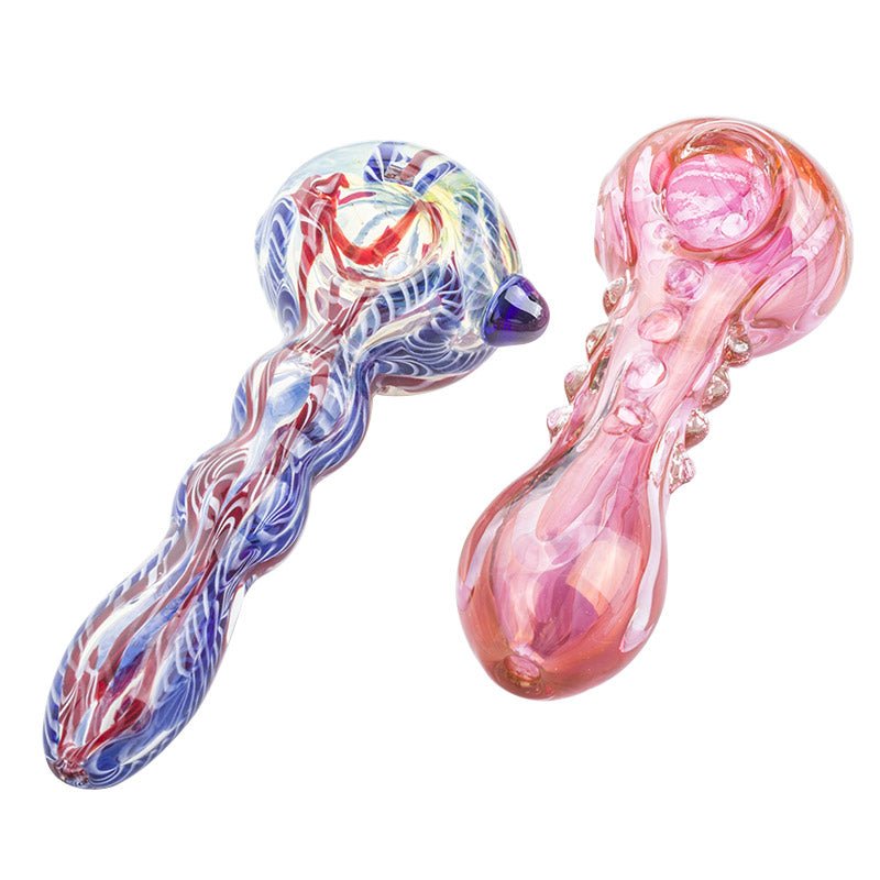 Spiral Glass Spoon Pipe and Pink Girly Fumed Glass Pipe Set - Puffing Bird