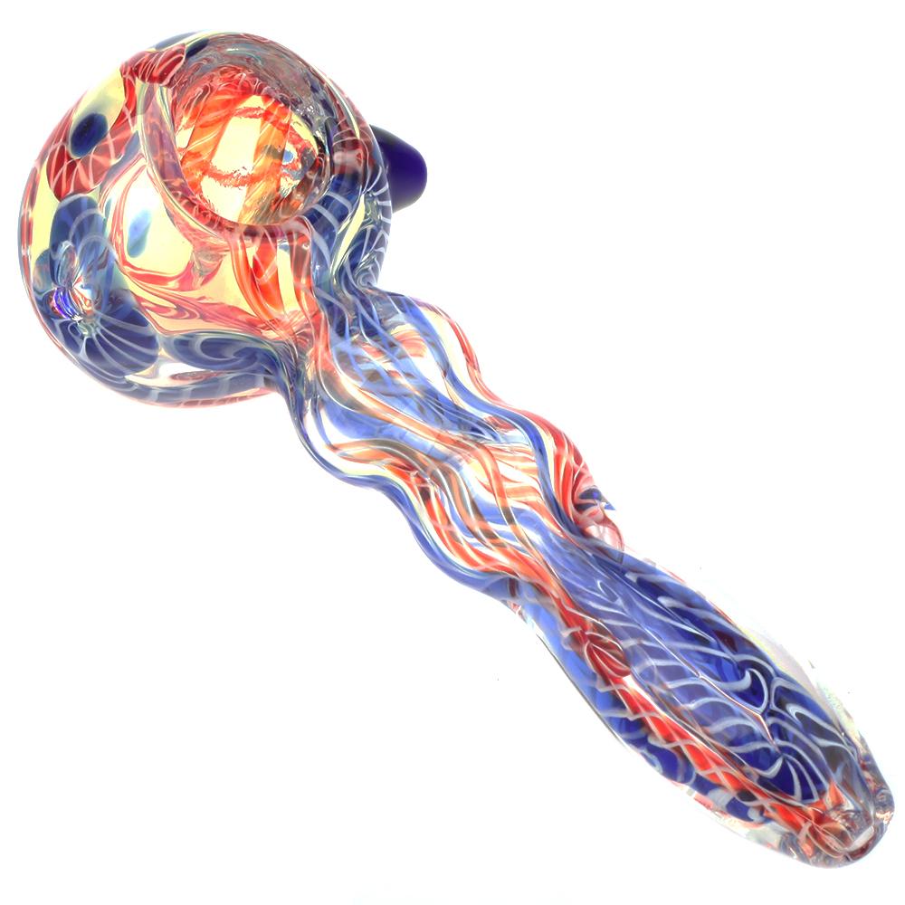 Spiral Glass Spoon Pipe and Pink Girly Fumed Glass Pipe Set - Puffing Bird