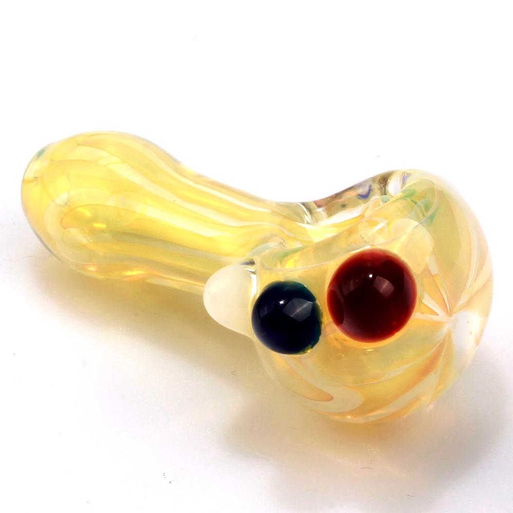 Nano Fumed Glass Spoon Pipe w/ Colored Raised Marbles - Puffing Bird