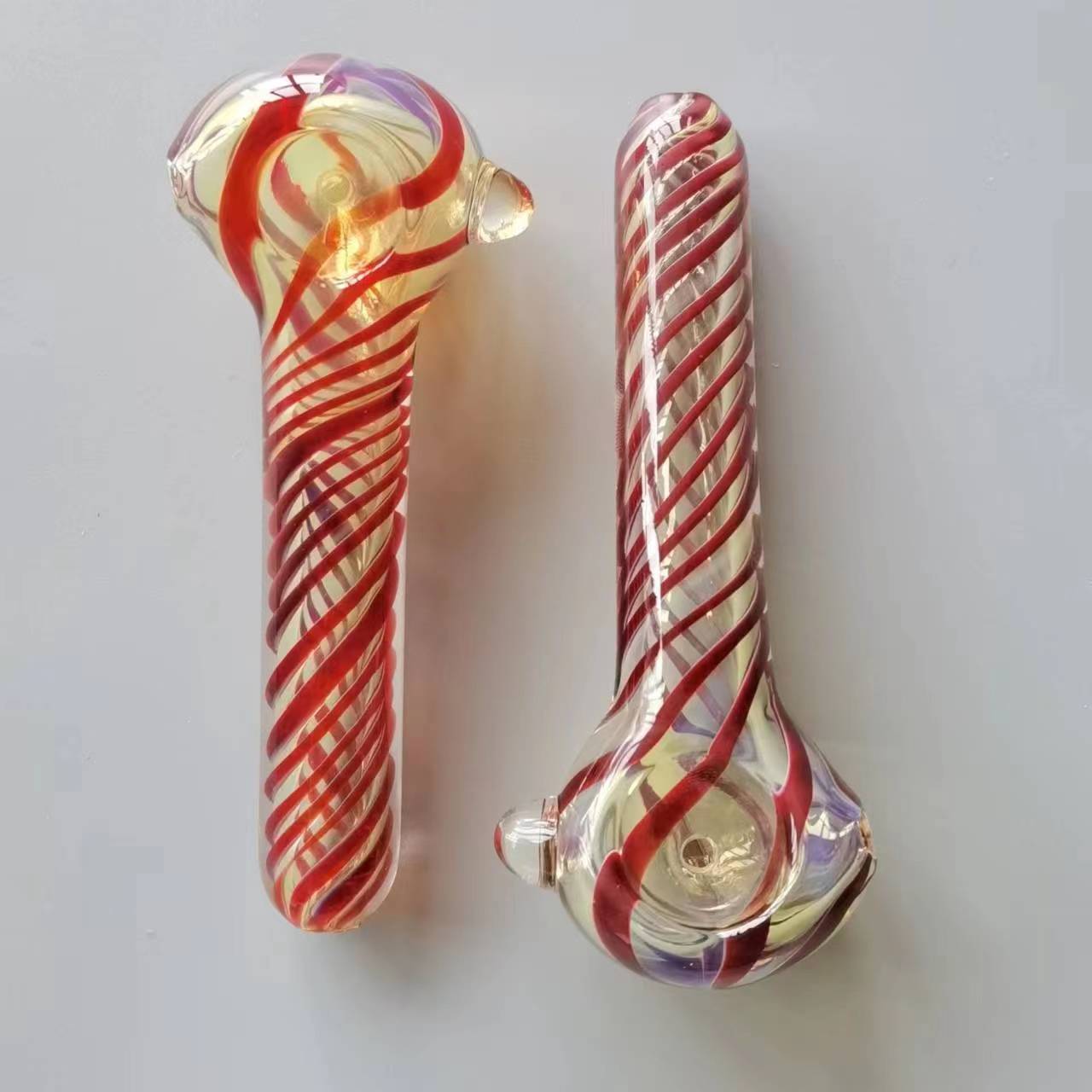 Spiral Glass Spoon Hand Pipe W Marble Puffing Bird