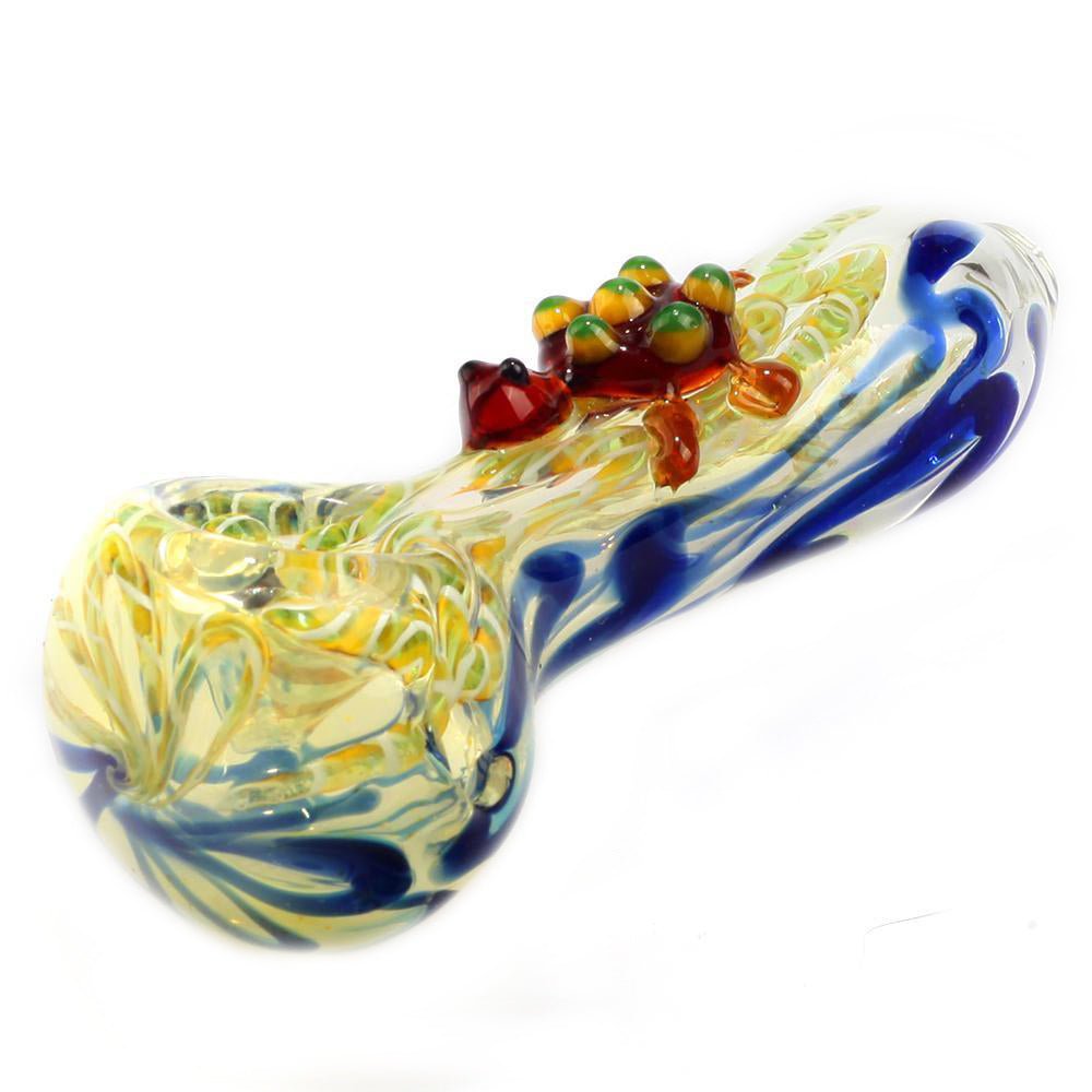 Swirled Fumed Glass Pipe w/ Glass Turtle - Puffing Bird