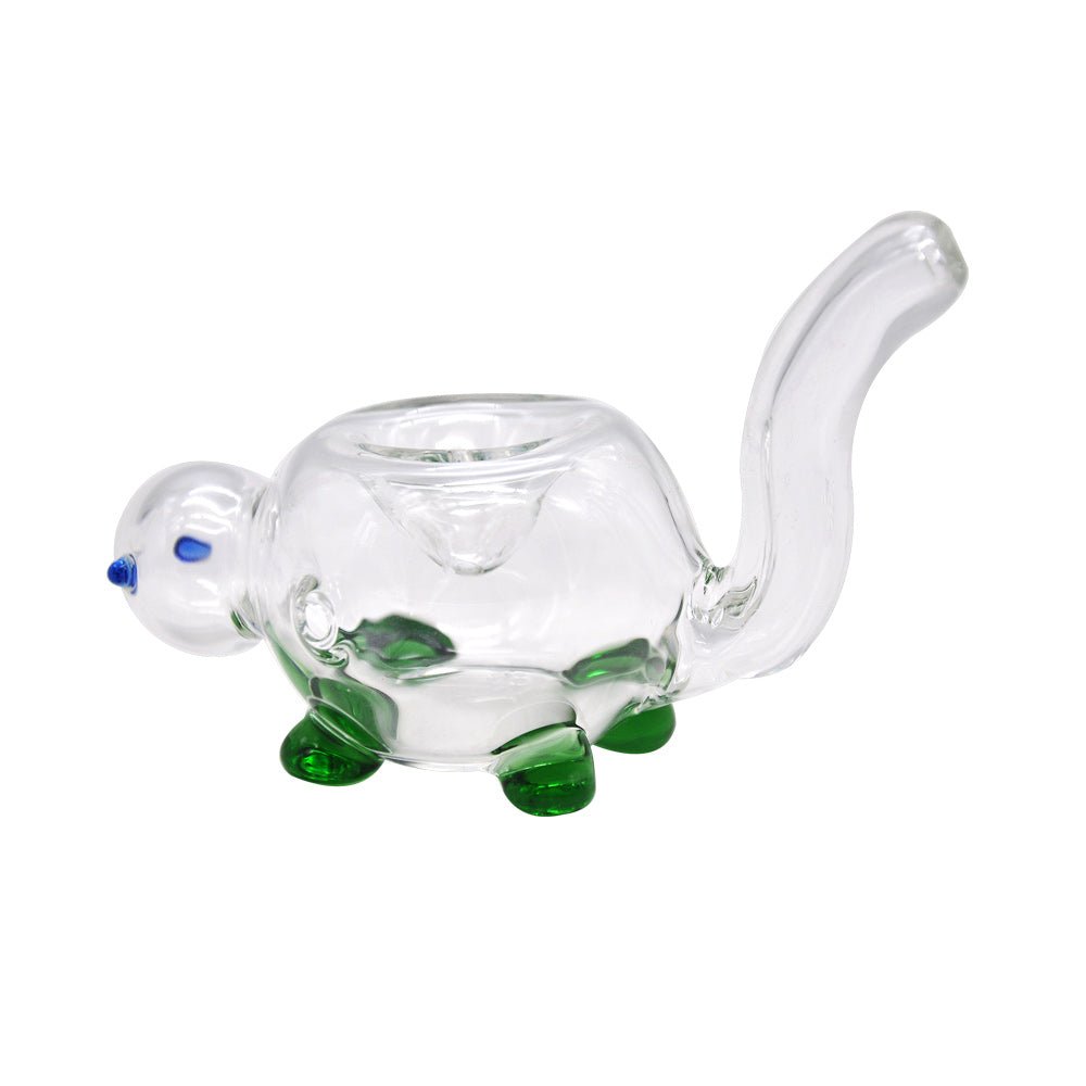 Turtle Clear Glass Hand Pipe - Puffing Bird