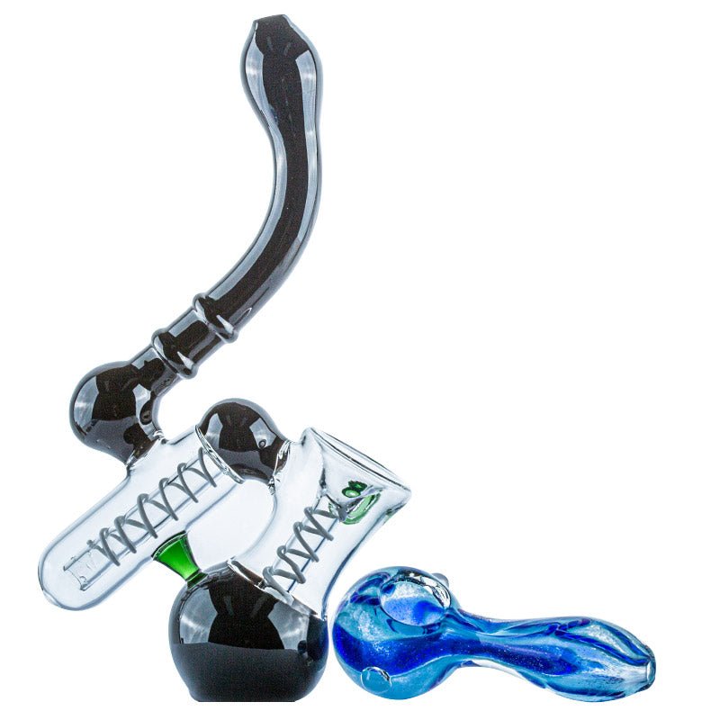 Two Tone Glass Pipe and Double Chamber Bubbler Set - Puffing Bird
