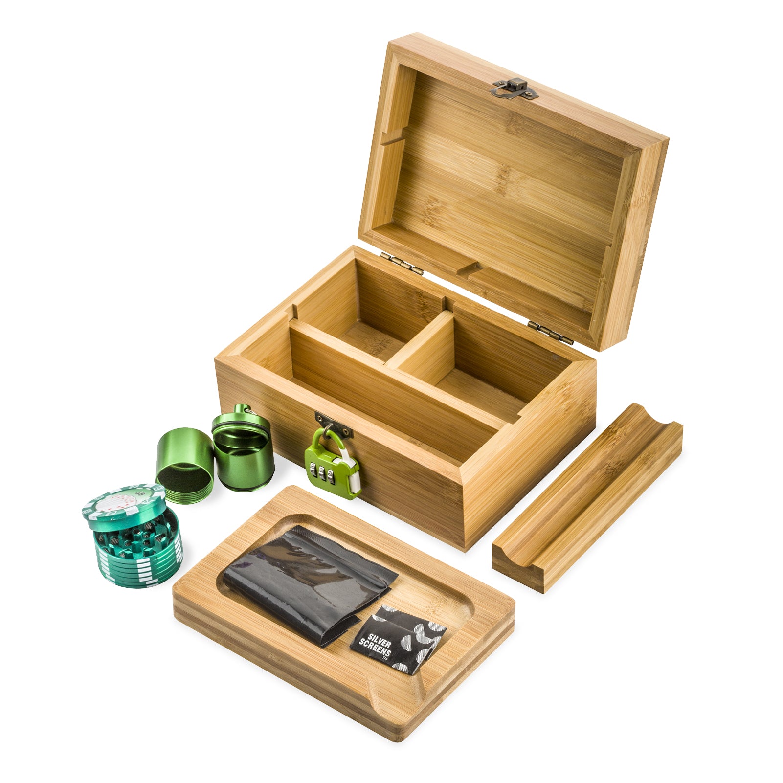 Wooden Stash Box Lock w/ Recycler Dab Rig Glass Pipe Set - Puffing Bird