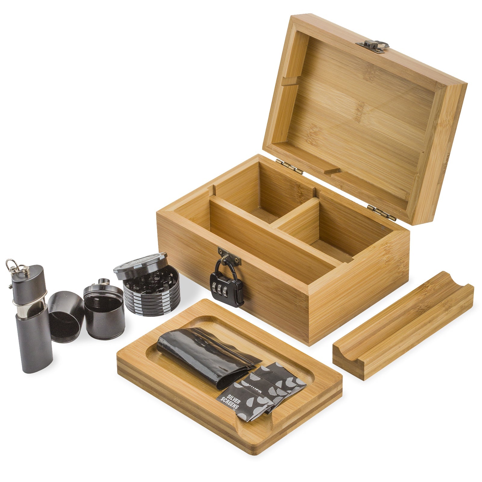 Wooden Stash Box Lock with Quartz Enail Kit Set - Puffing Bird