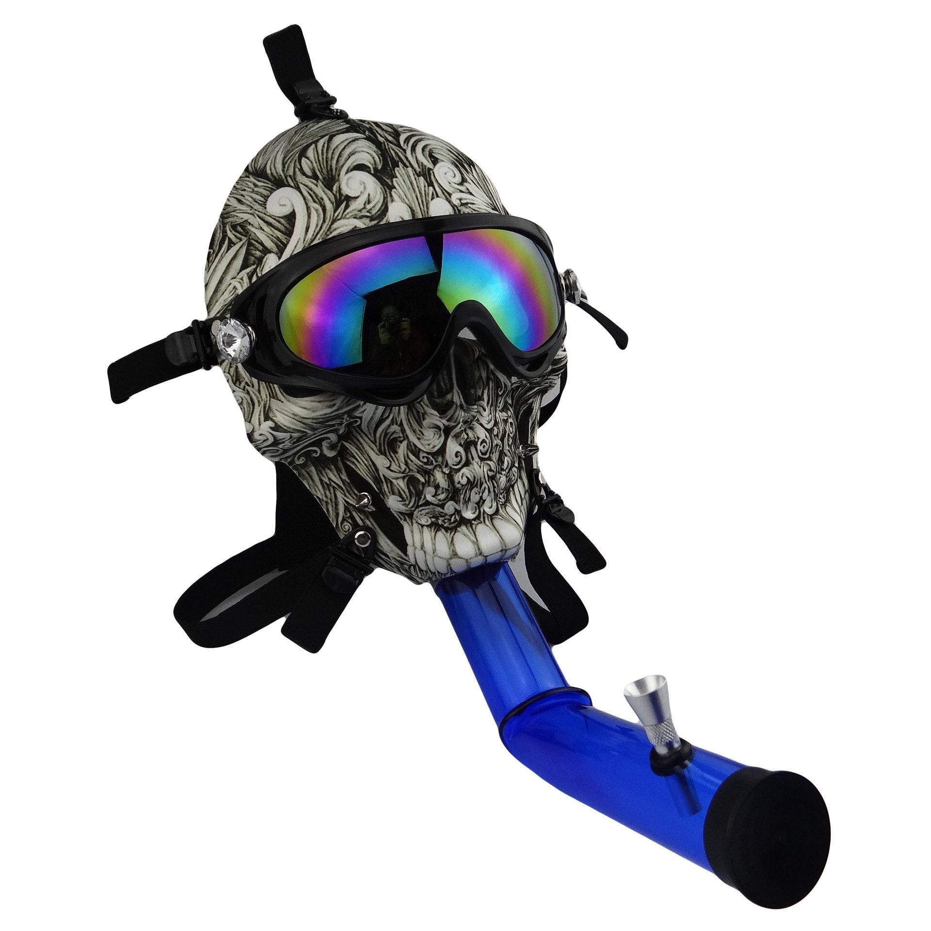 Novel Skull Fabric Gas Mask Bong w/ Bent Water Pipe - Puffing Bird