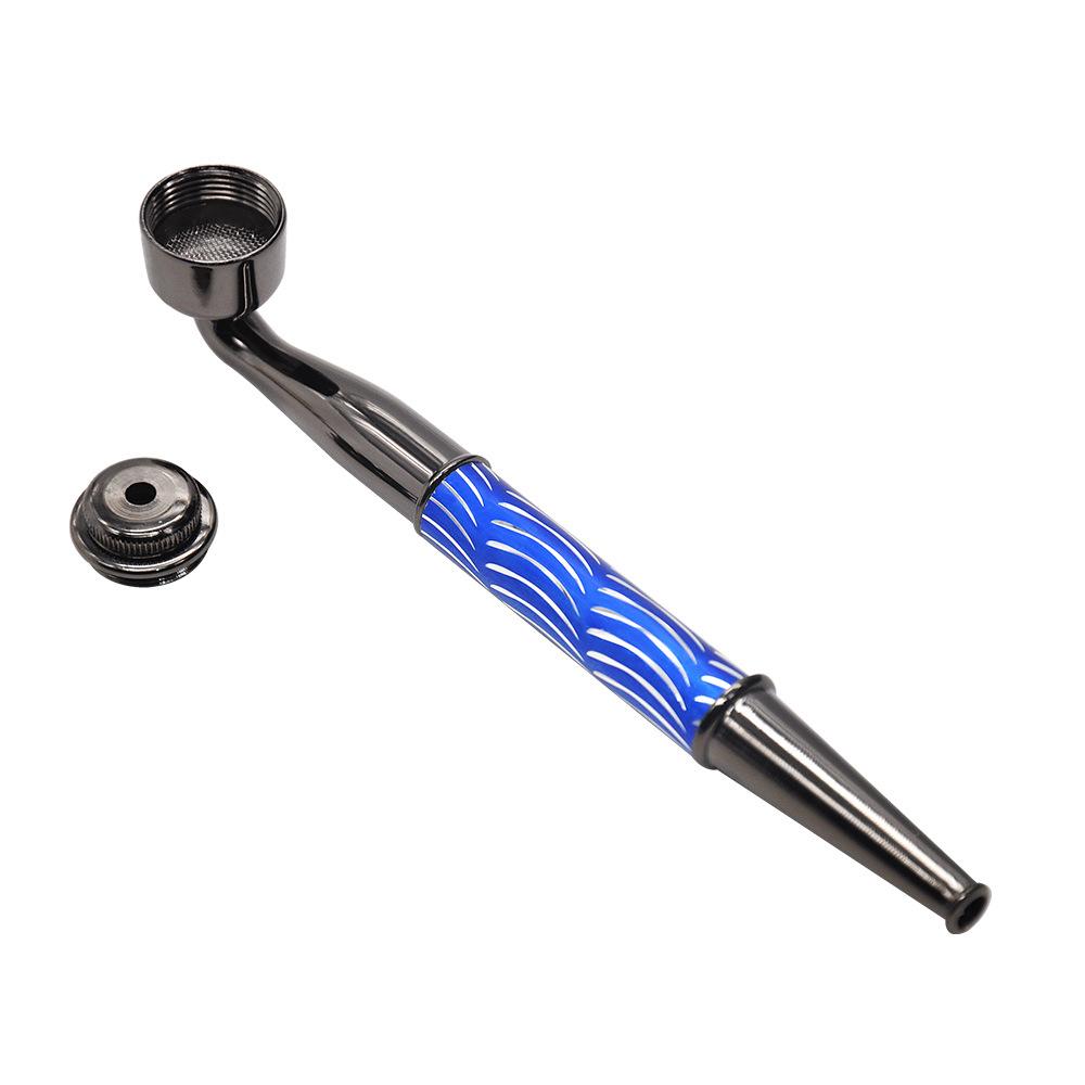 Wavy Stripe Metal Pot Pipe w/ Cap - Puffing Bird