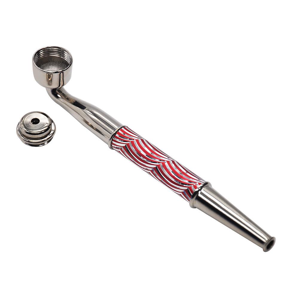 Wavy Stripe Metal Pot Pipe w/ Cap - Puffing Bird