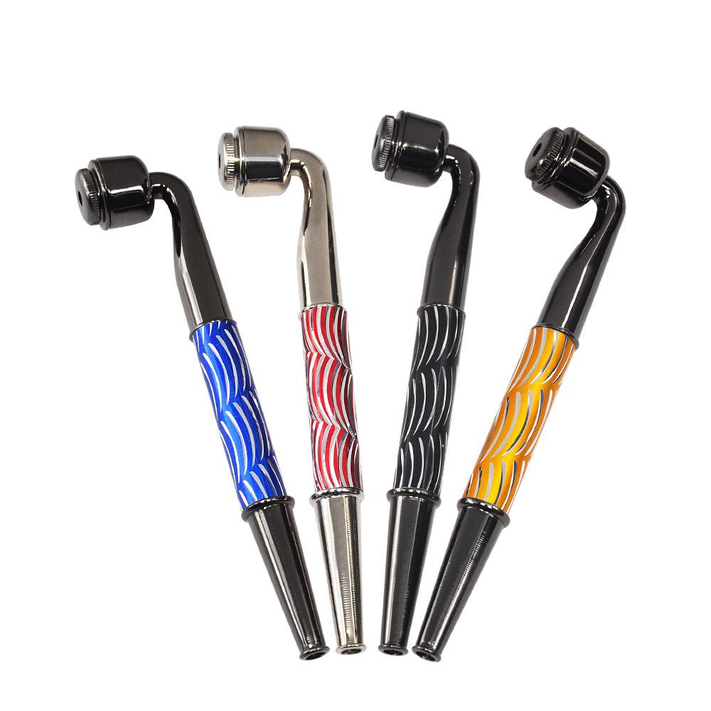 Wavy Stripe Metal Pot Pipe w/ Cap - Puffing Bird