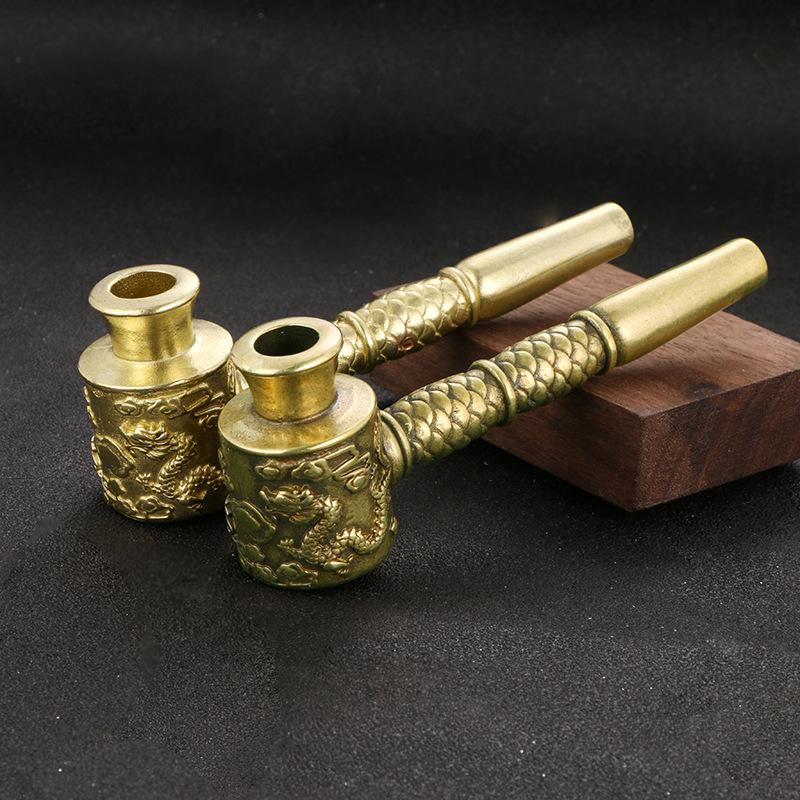 Antique-Style Dragon and Phoenix Brass Smoking Pipe - Puffing Bird