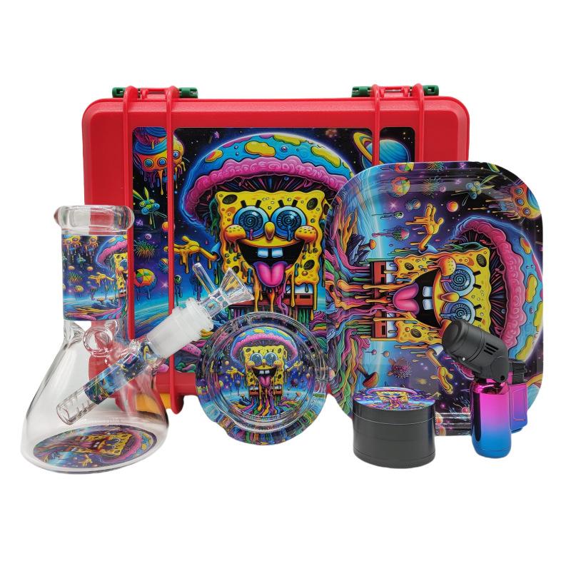 6-Piece Mini Beaker Bong Stash Box Kit - Patterned Case with Glass ...