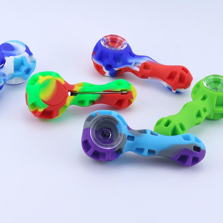 4.33" Silicone Smoking Pipe with Lid - Classic Silicone Dab Pipe ...