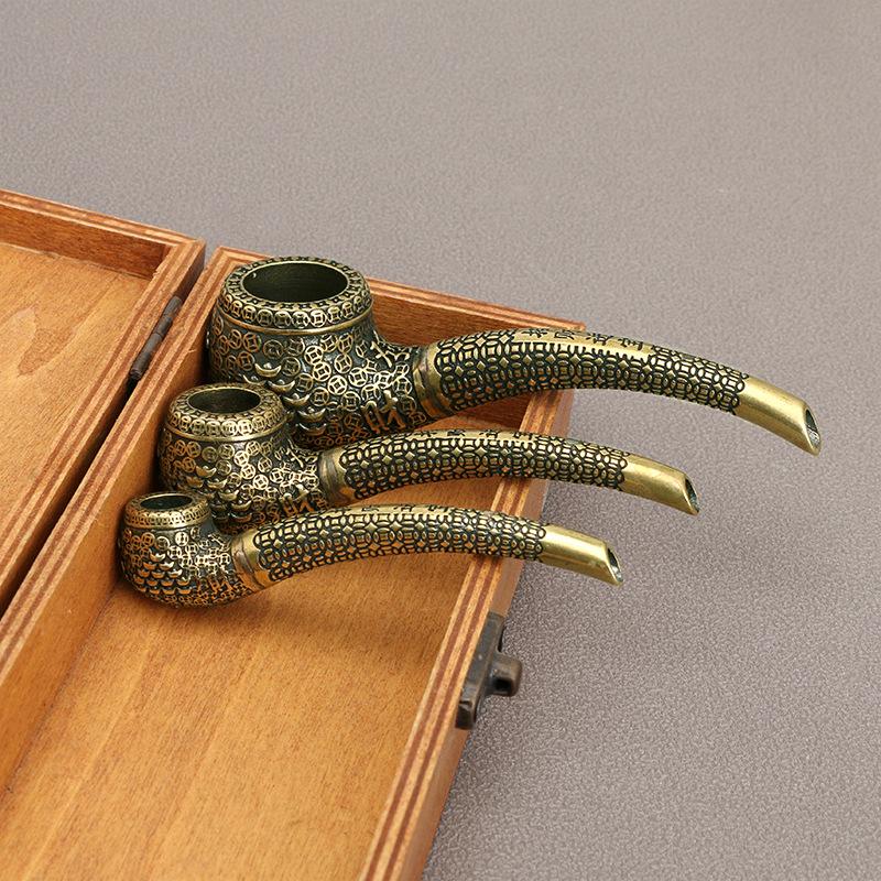 Copper Coin Relief Brass Sherlock Pipe - Puffing Bird