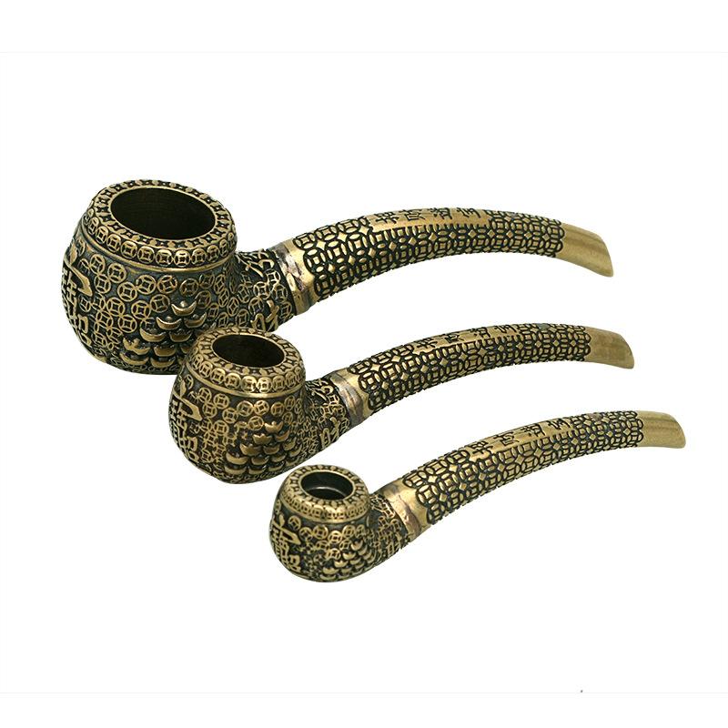 Copper Coin Relief Brass Sherlock Pipe - Puffing Bird