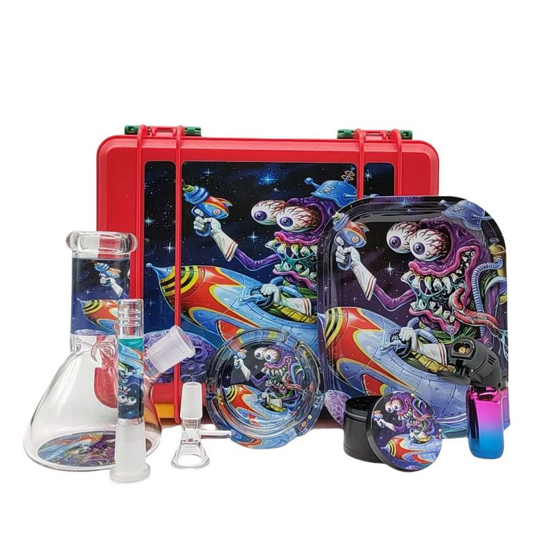 6-Piece Mini Beaker Bong Stash Box Kit - Patterned Case with Glass ...