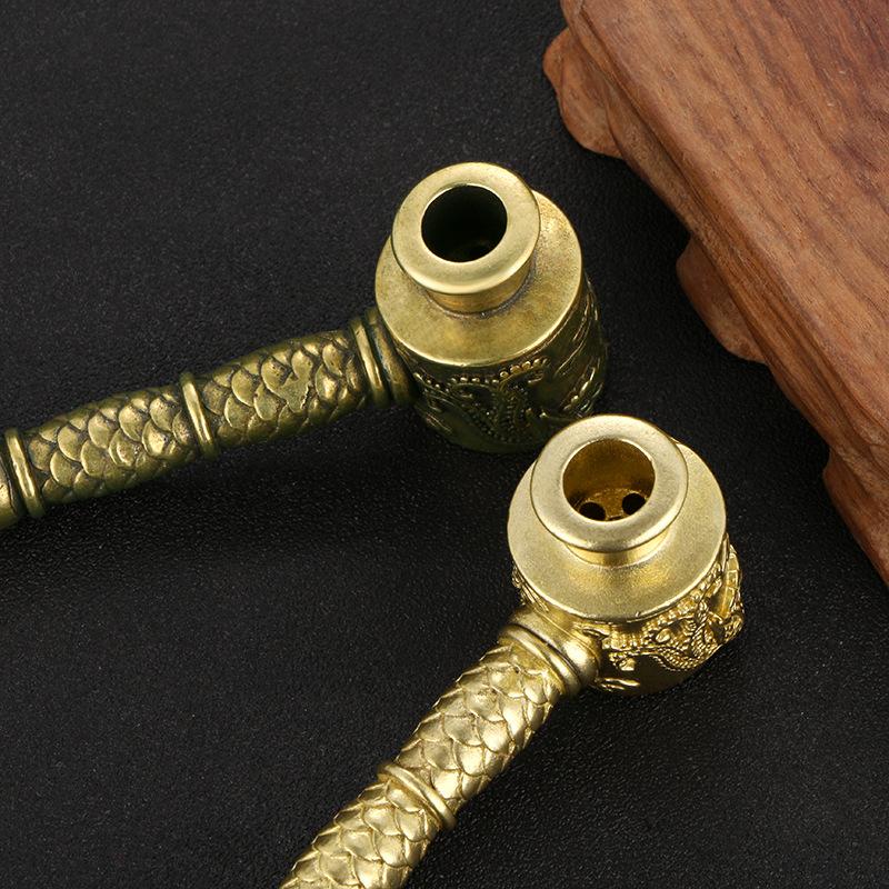 Antique-Style Dragon and Phoenix Brass Smoking Pipe - Puffing Bird